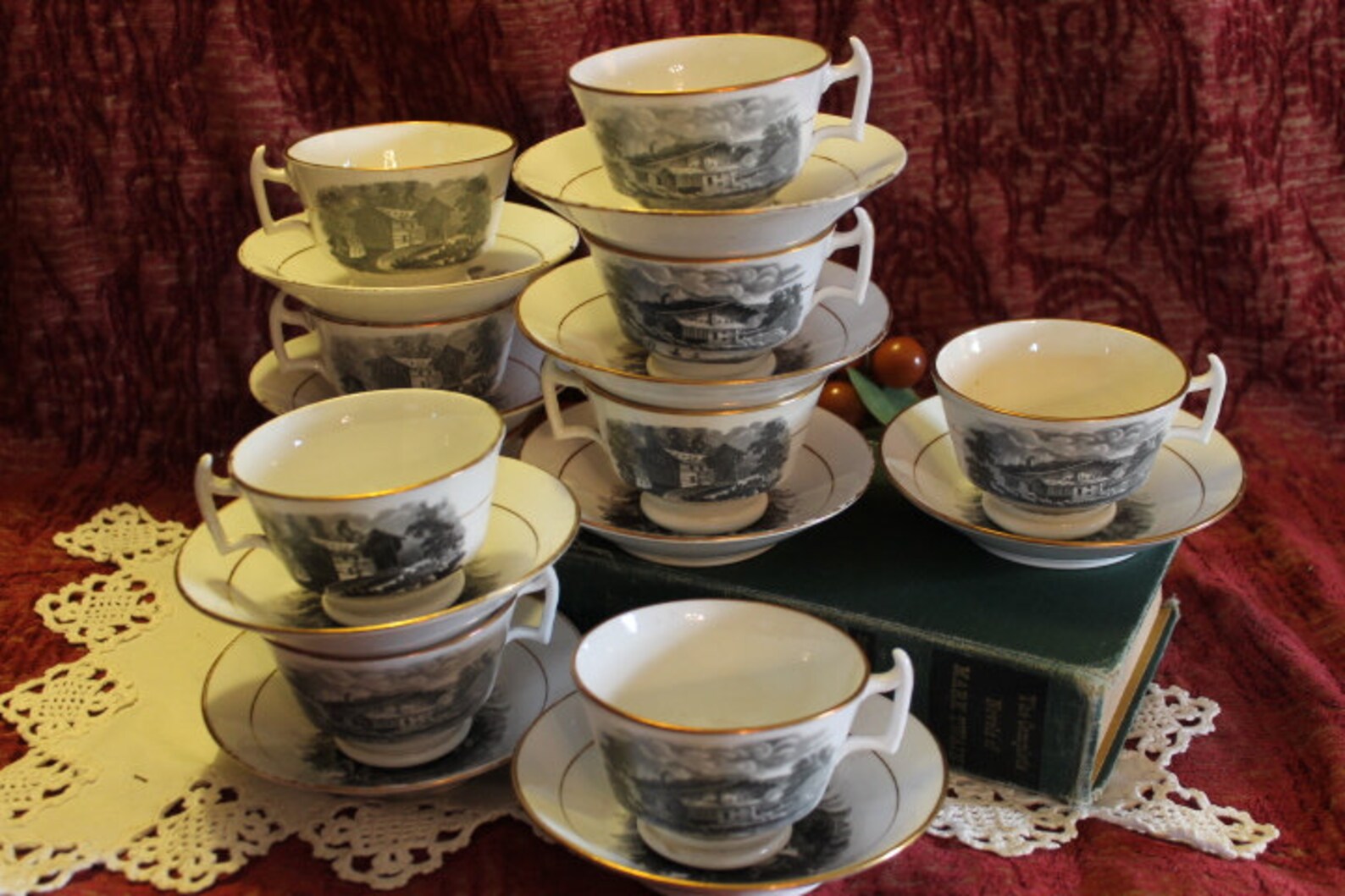 Set of 10 Antique Ironstone Tea Cups and Saucer Bowls Black - Etsy