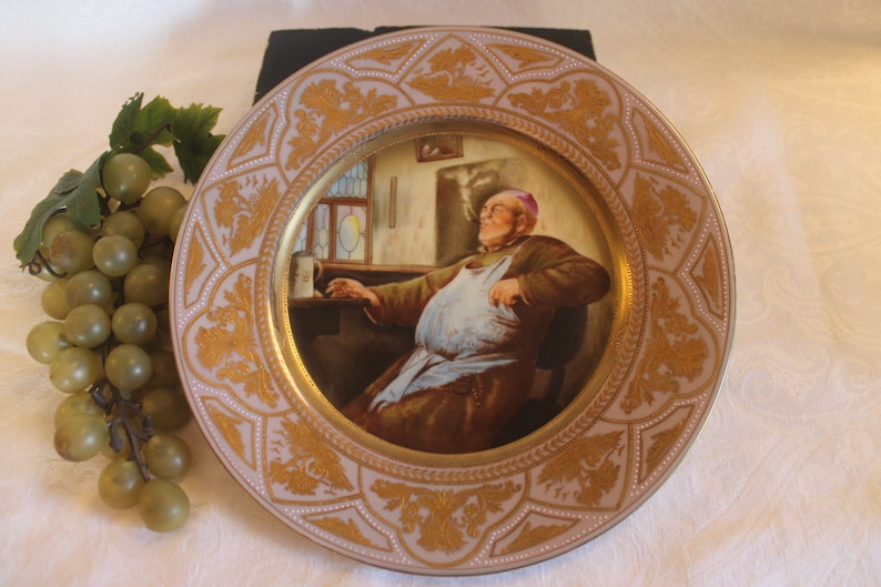 Beautiful Antique Porcelain 9.25" Monk Cabinet Plate - Hand Enameled ...