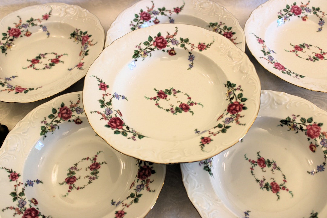 Set of 6 Wawel of Poland 8" Wide Rimmed Soup or Salad Bowls - Rose ...