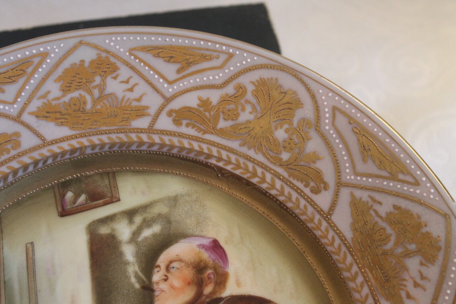 Beautiful Antique Porcelain 9.25" Monk Cabinet Plate - Hand Enameled ...