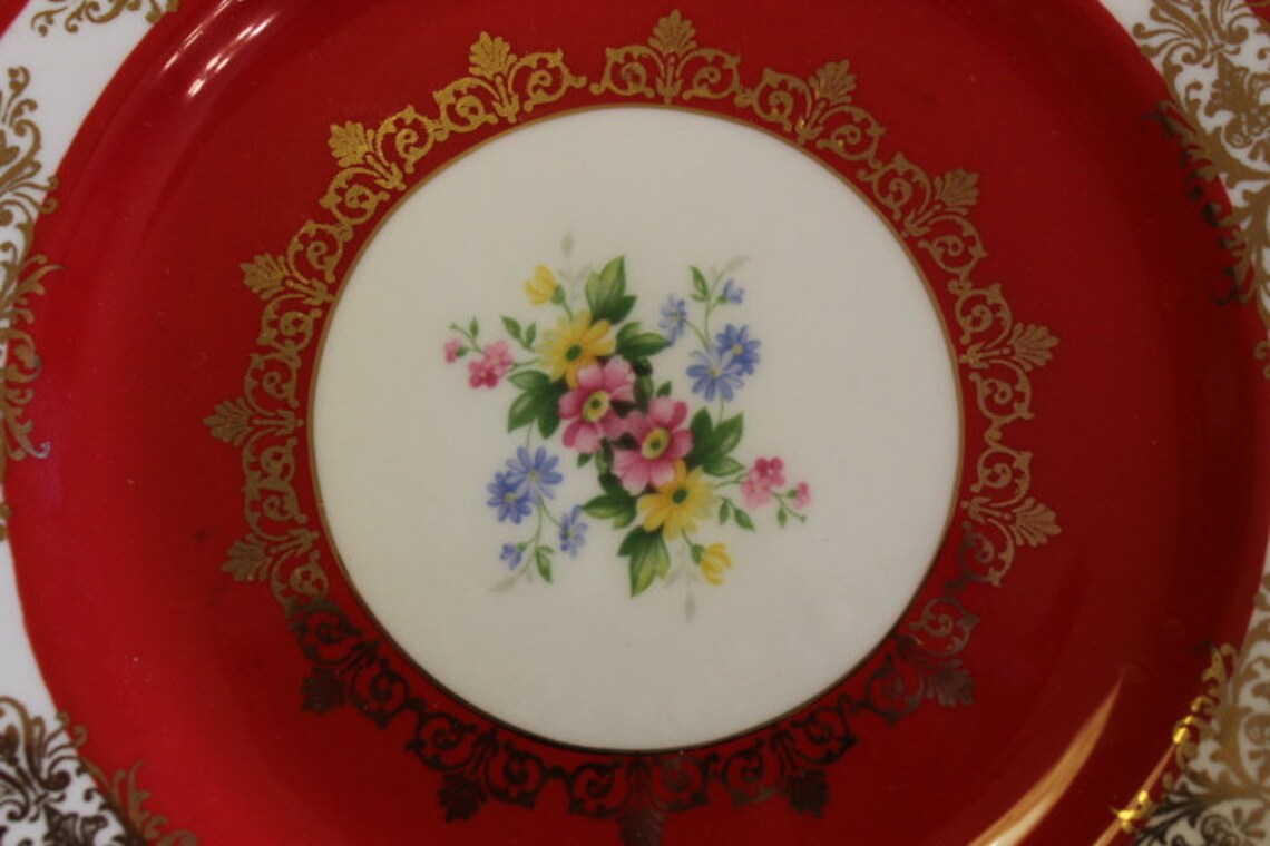 Royal Standard English Salad Plate Bright Red White Gold - Etsy