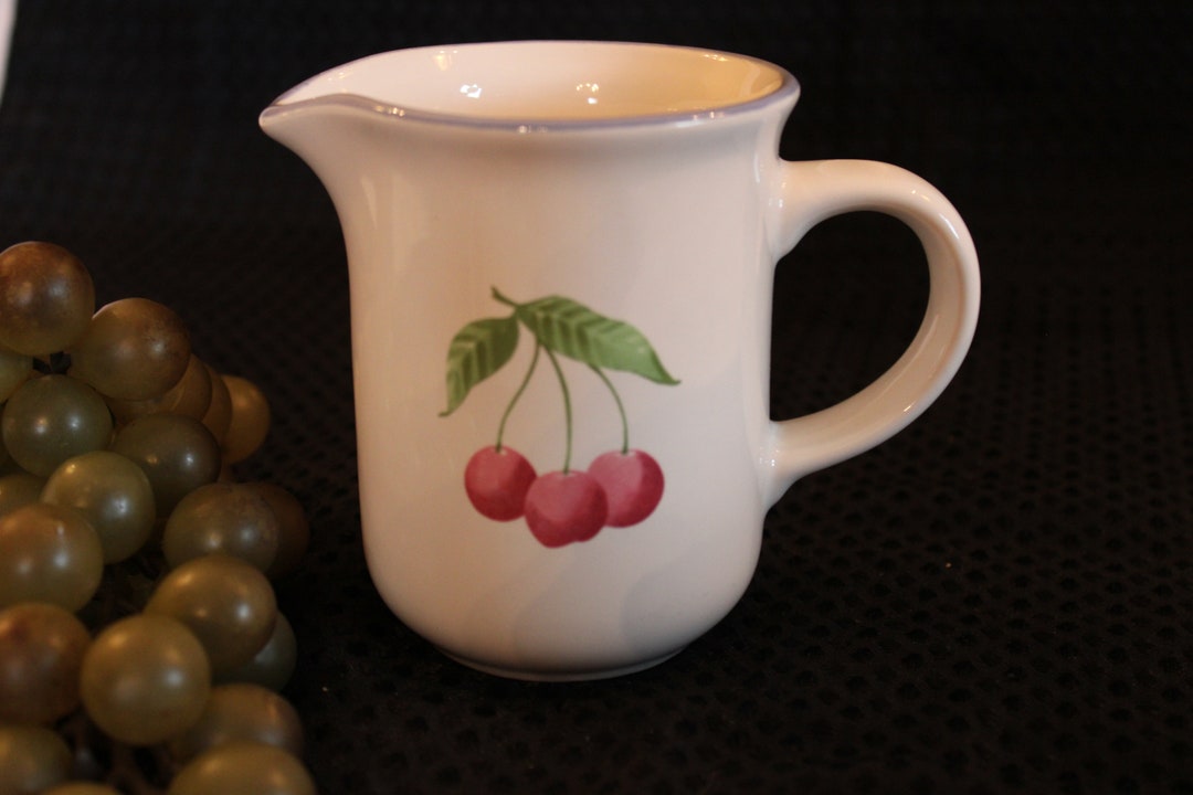 Pfaltzgraff Fruit Themed Creamer Pitcher - Hopscotch Pattern With Blue Checkered Rim, Great ...