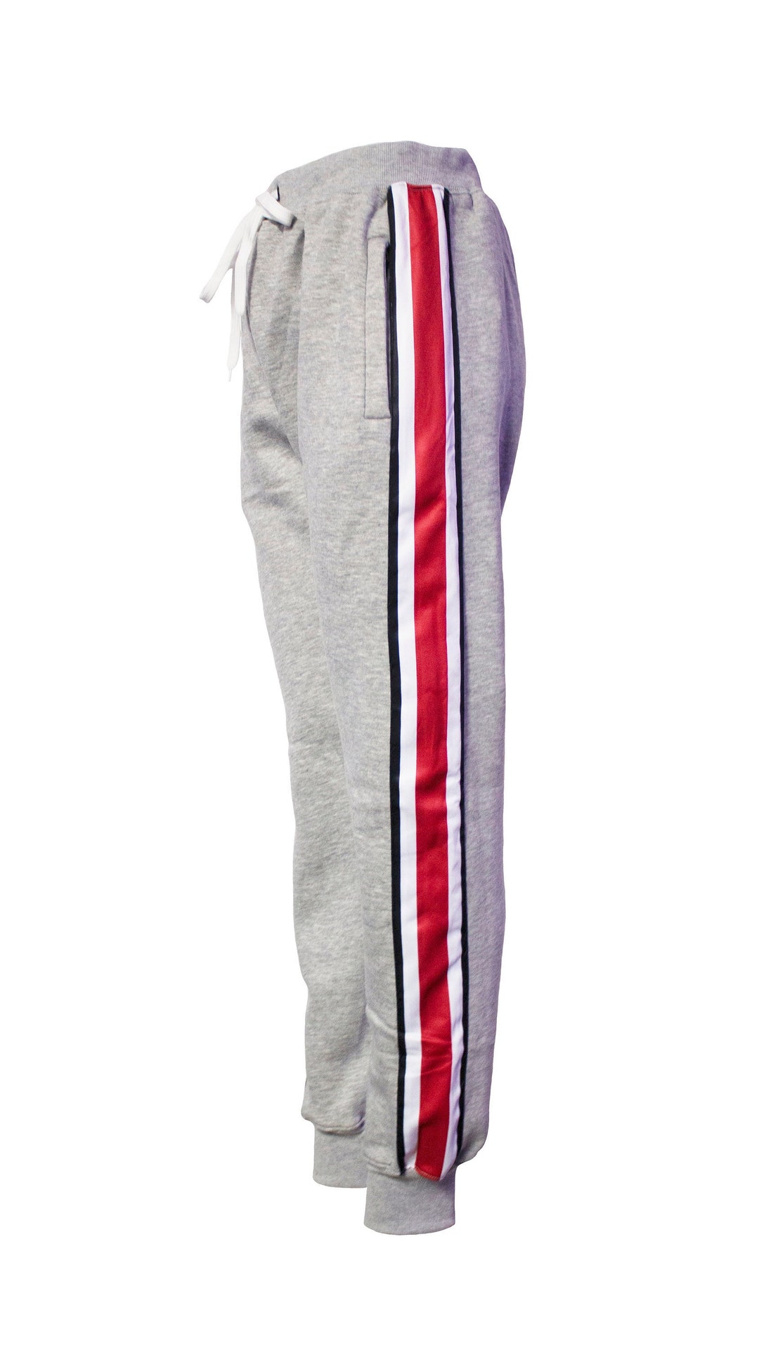 Men's Side Striped Fleece Jogger Pant gray With Red / White / Black ...