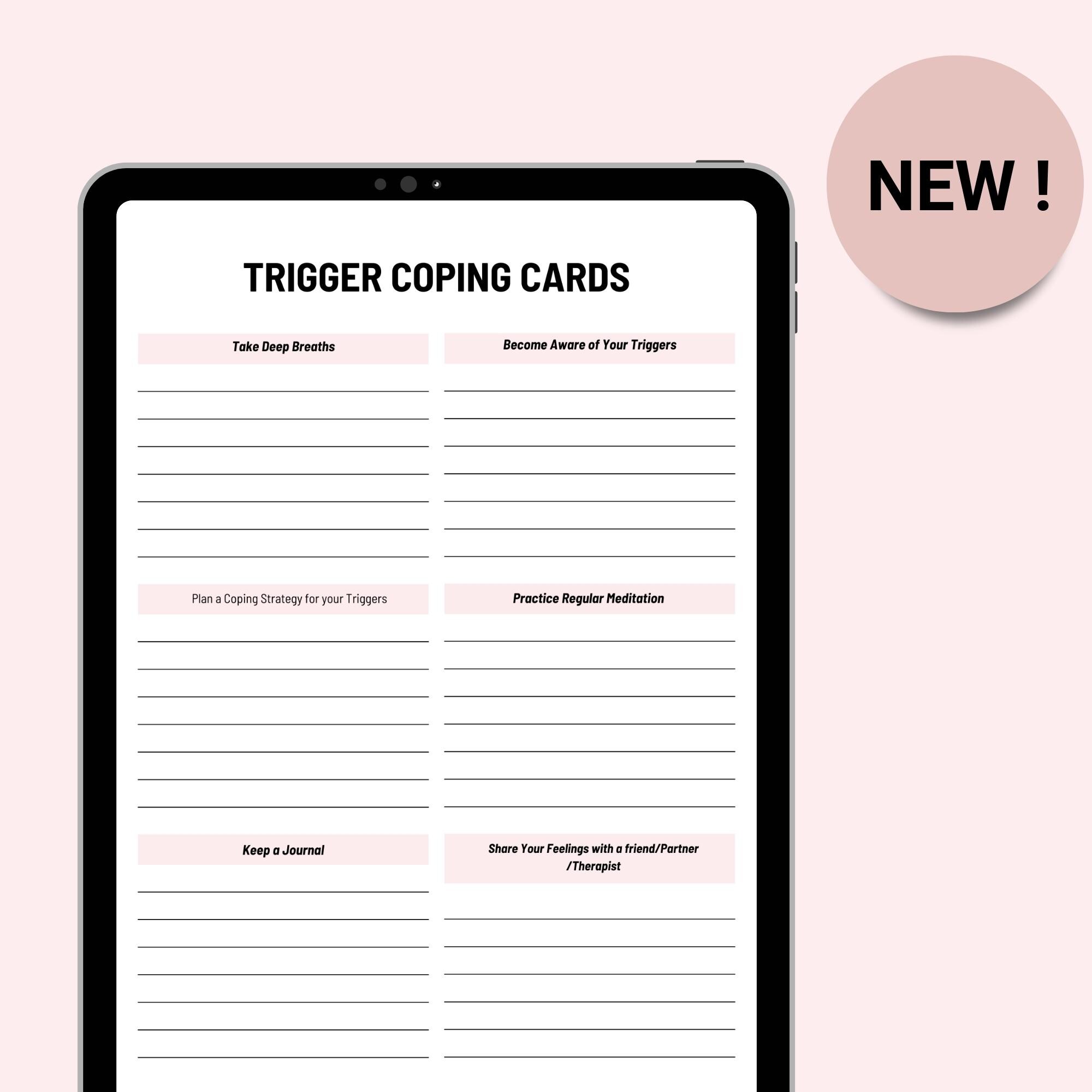 TRIGGER COPING CARDS, Printable Coping Cards for Triggers, Digital ...