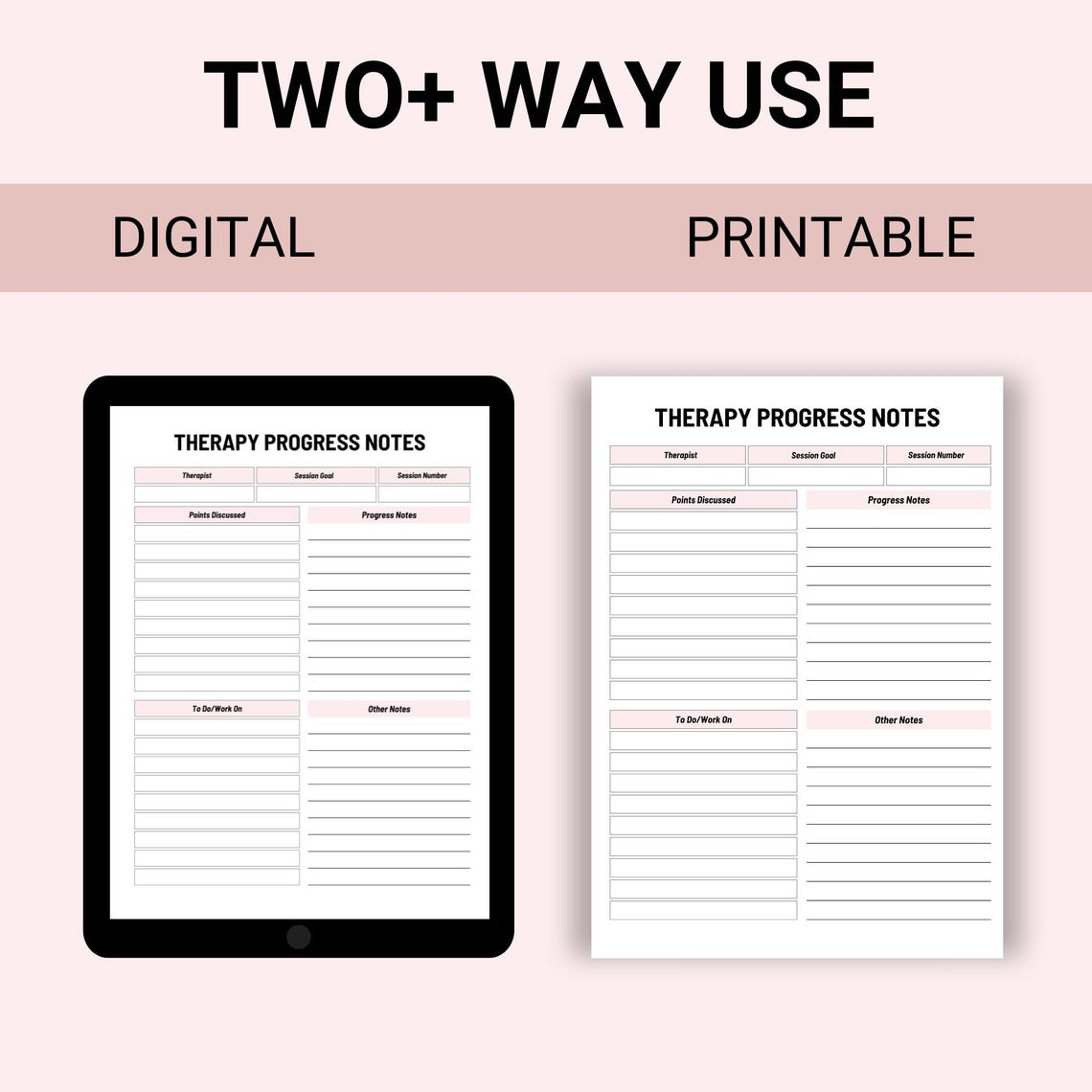 THERAPY PROGRESS NOTES, Digital Therapy Note for Therapists, Fillable ...