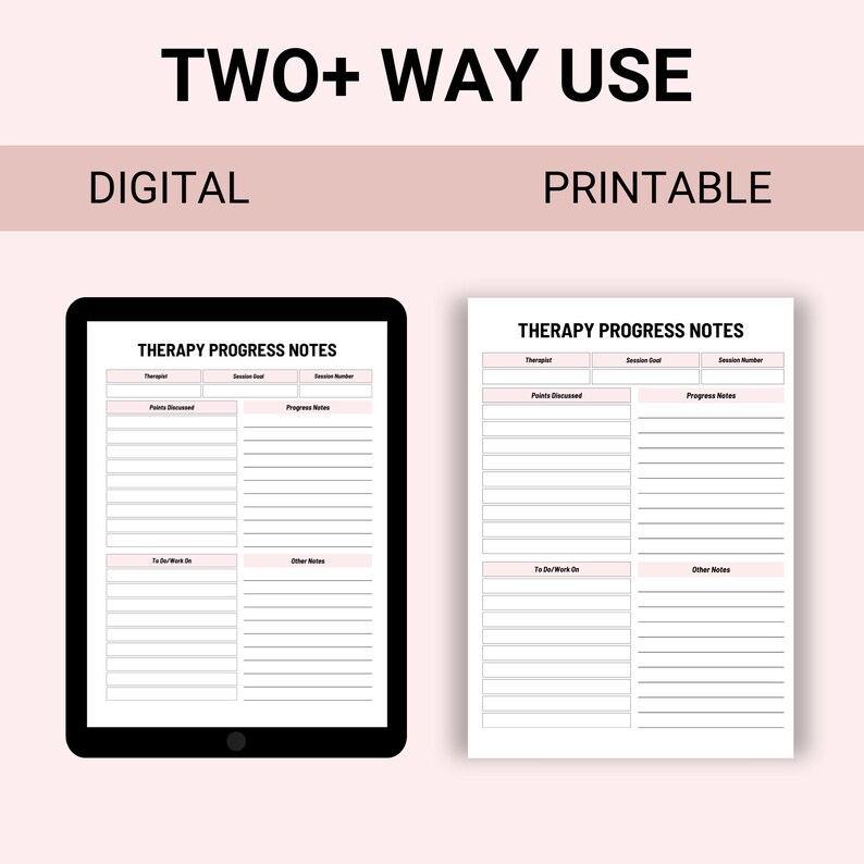 THERAPY PROGRESS NOTES, Digital Therapy Note for Therapists, Fillable ...