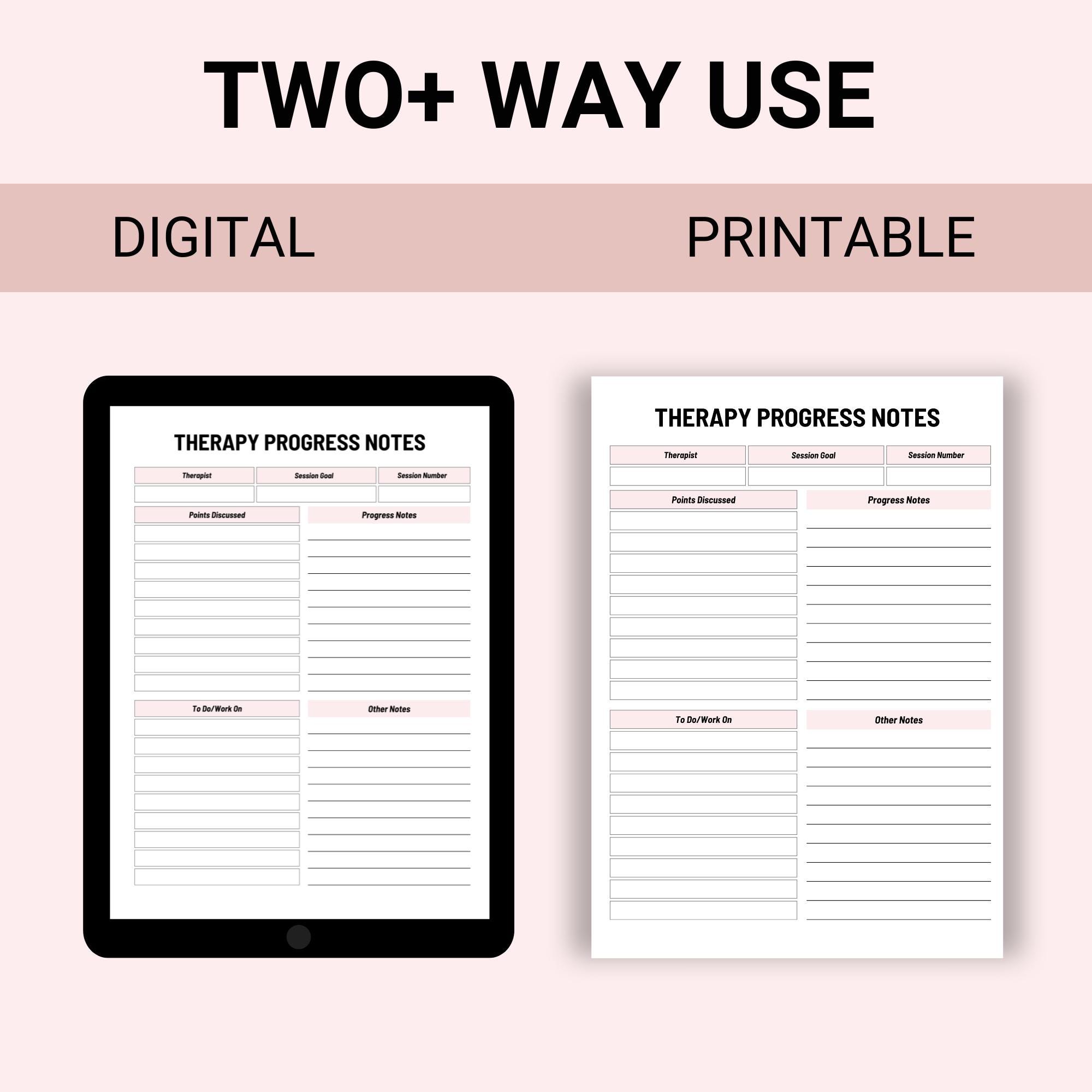 THERAPY PROGRESS NOTES, Digital Therapy Note for Therapists, Fillable ...