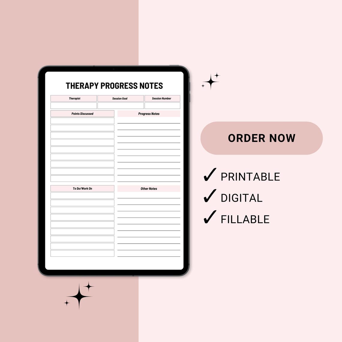 THERAPY PROGRESS NOTES, Digital Therapy Note for Therapists, Fillable ...