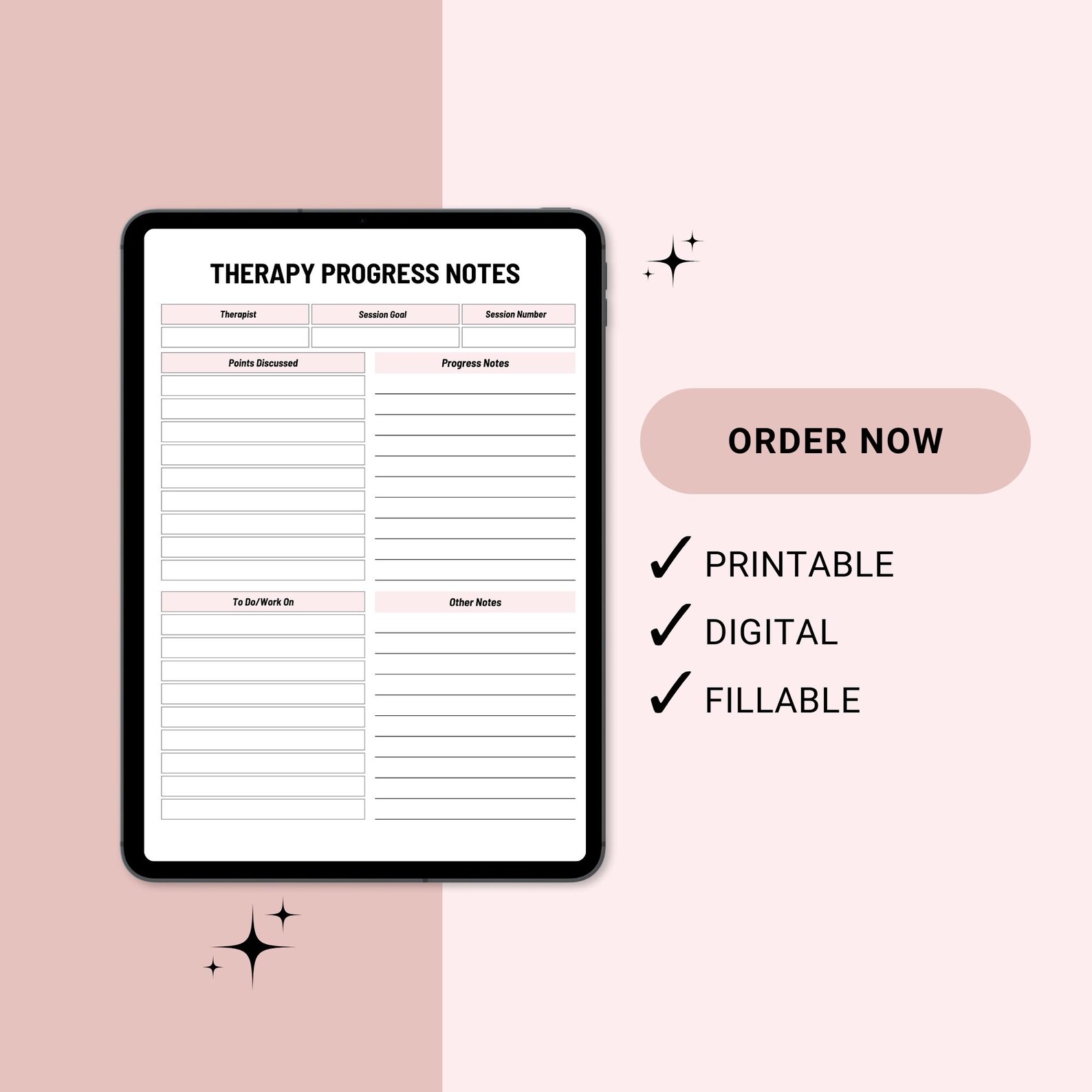 THERAPY PROGRESS NOTES, Digital Therapy Note for Therapists, Fillable ...