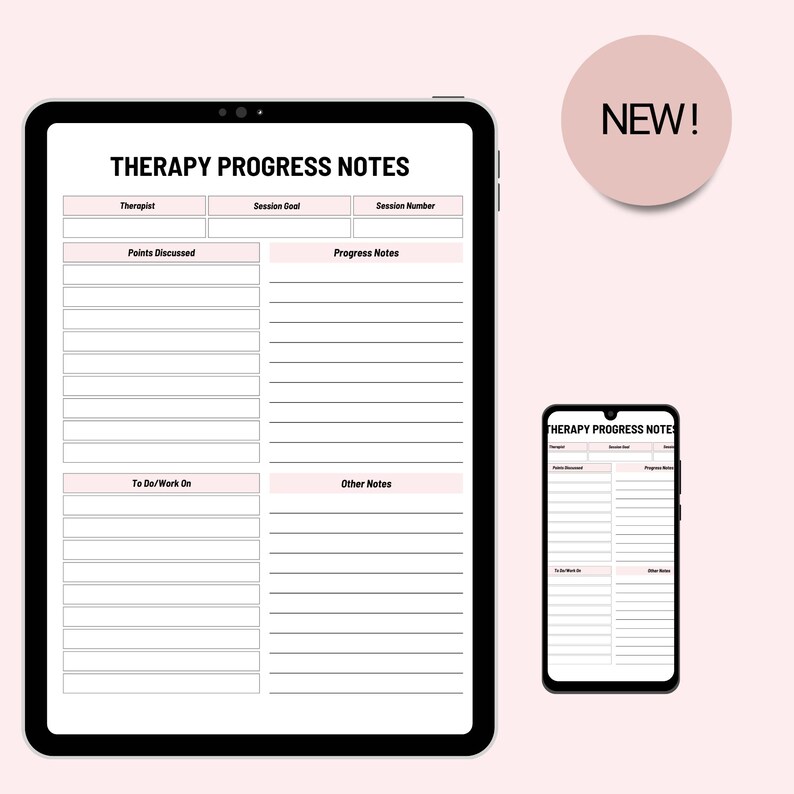 THERAPY PROGRESS NOTES, Digital Therapy Note for Therapists, Fillable ...