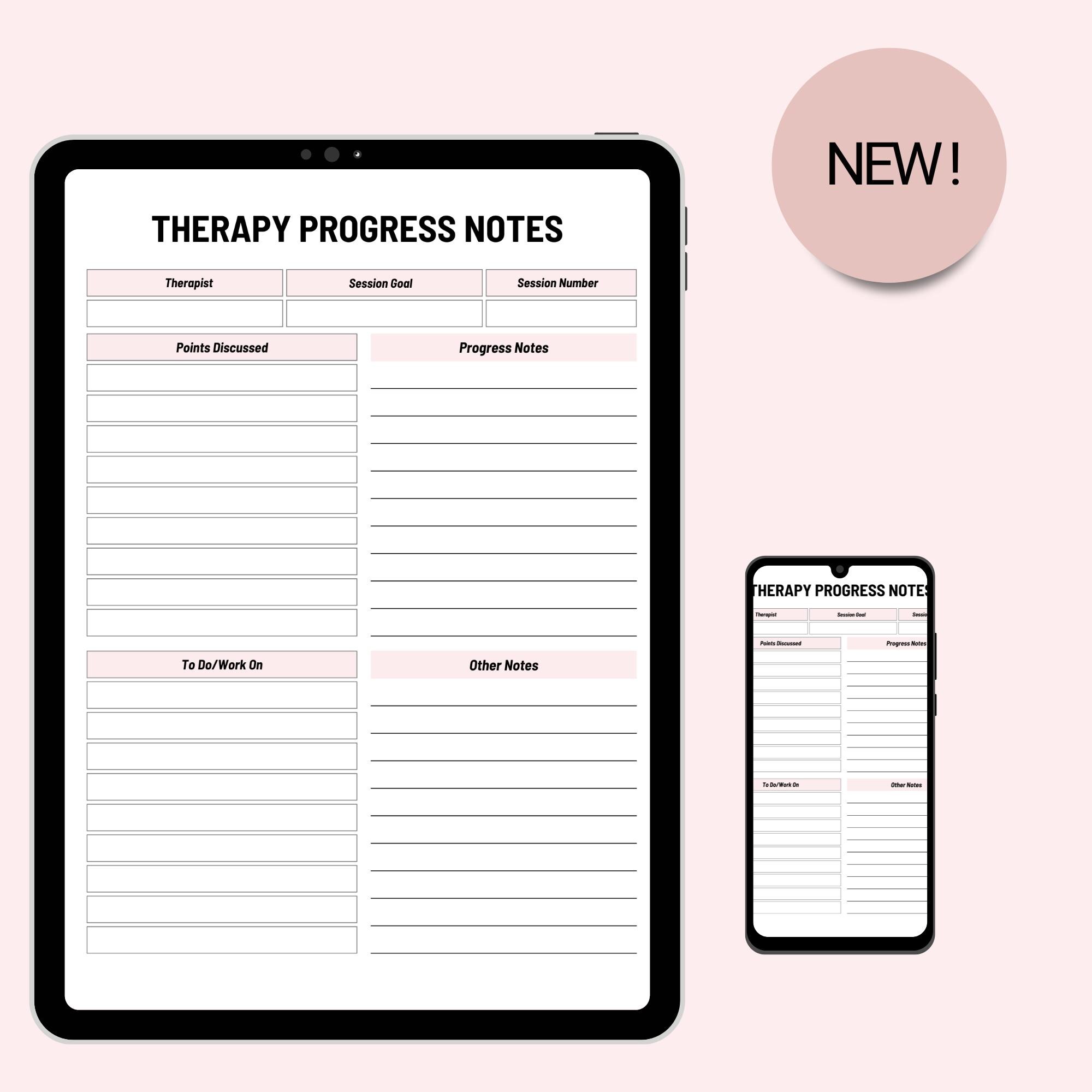 THERAPY PROGRESS NOTES, Digital Therapy Note for Therapists, Fillable ...