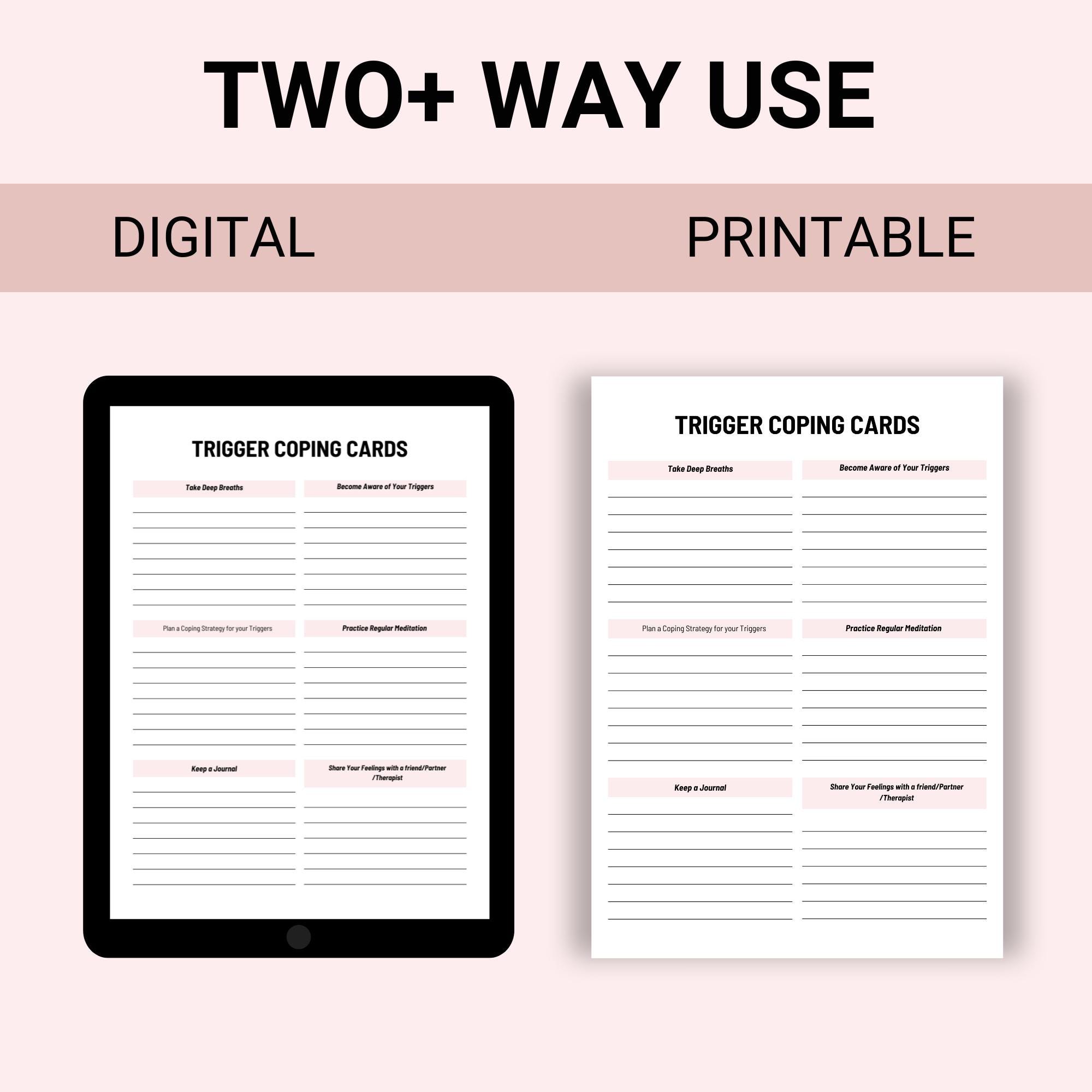 TRIGGER COPING CARDS, Printable Coping Cards for Triggers, Digital ...