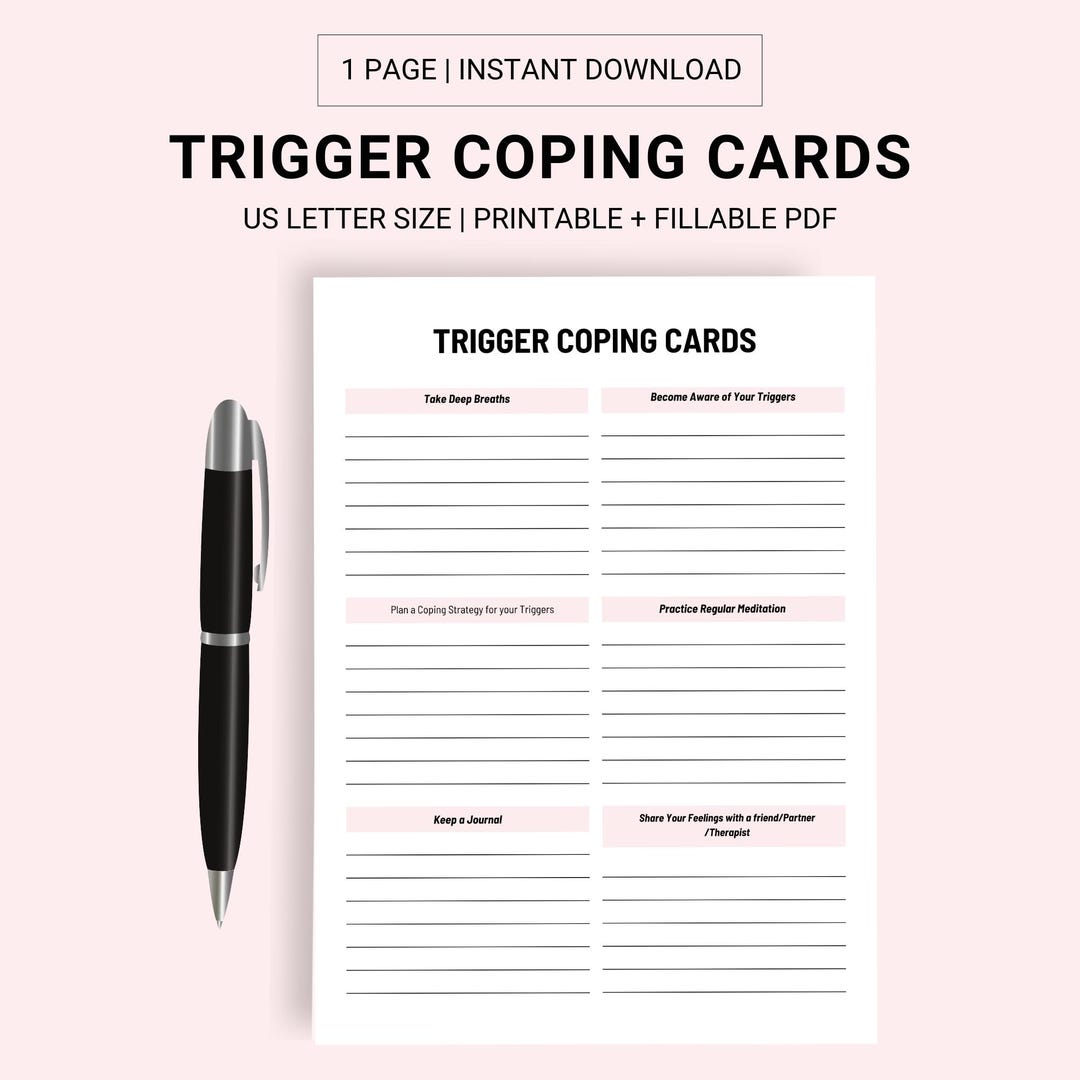 TRIGGER COPING CARDS, Printable Coping Cards for Triggers, Digital ...