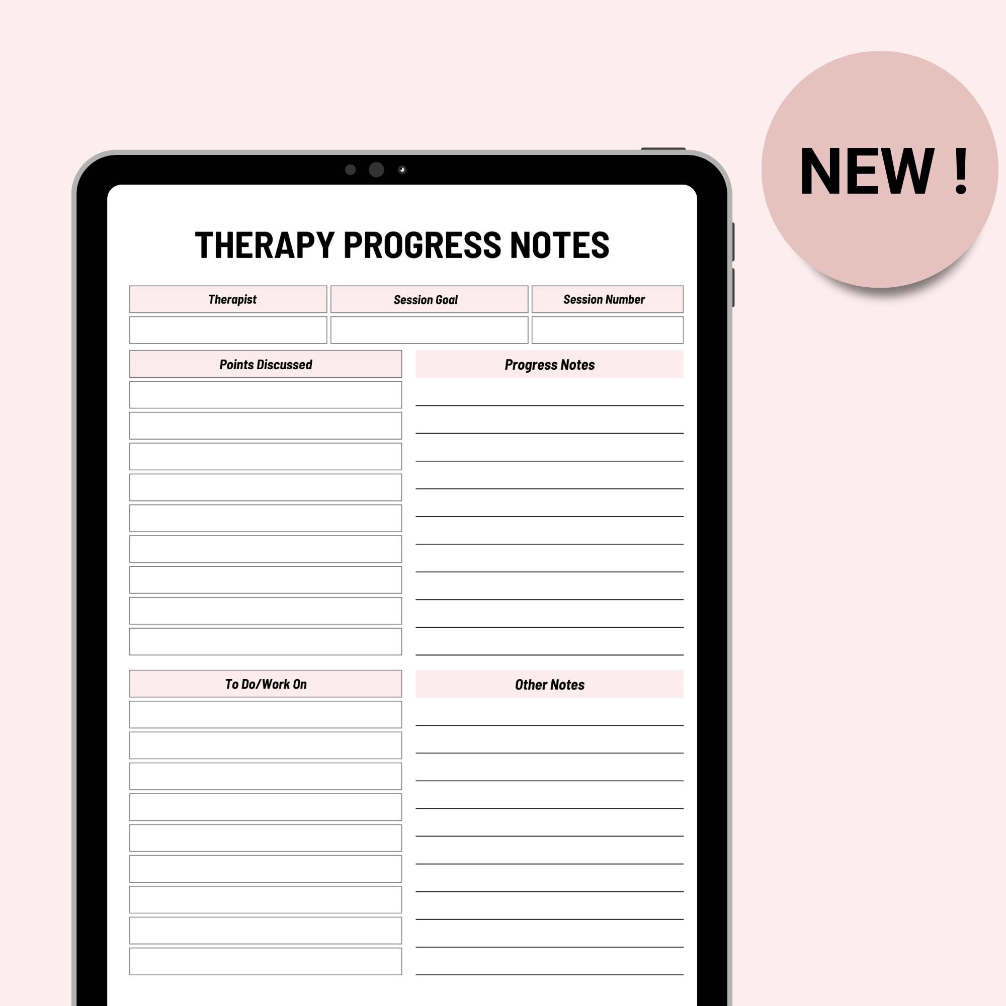 THERAPY PROGRESS NOTES, Digital Therapy Note for Therapists, Fillable ...