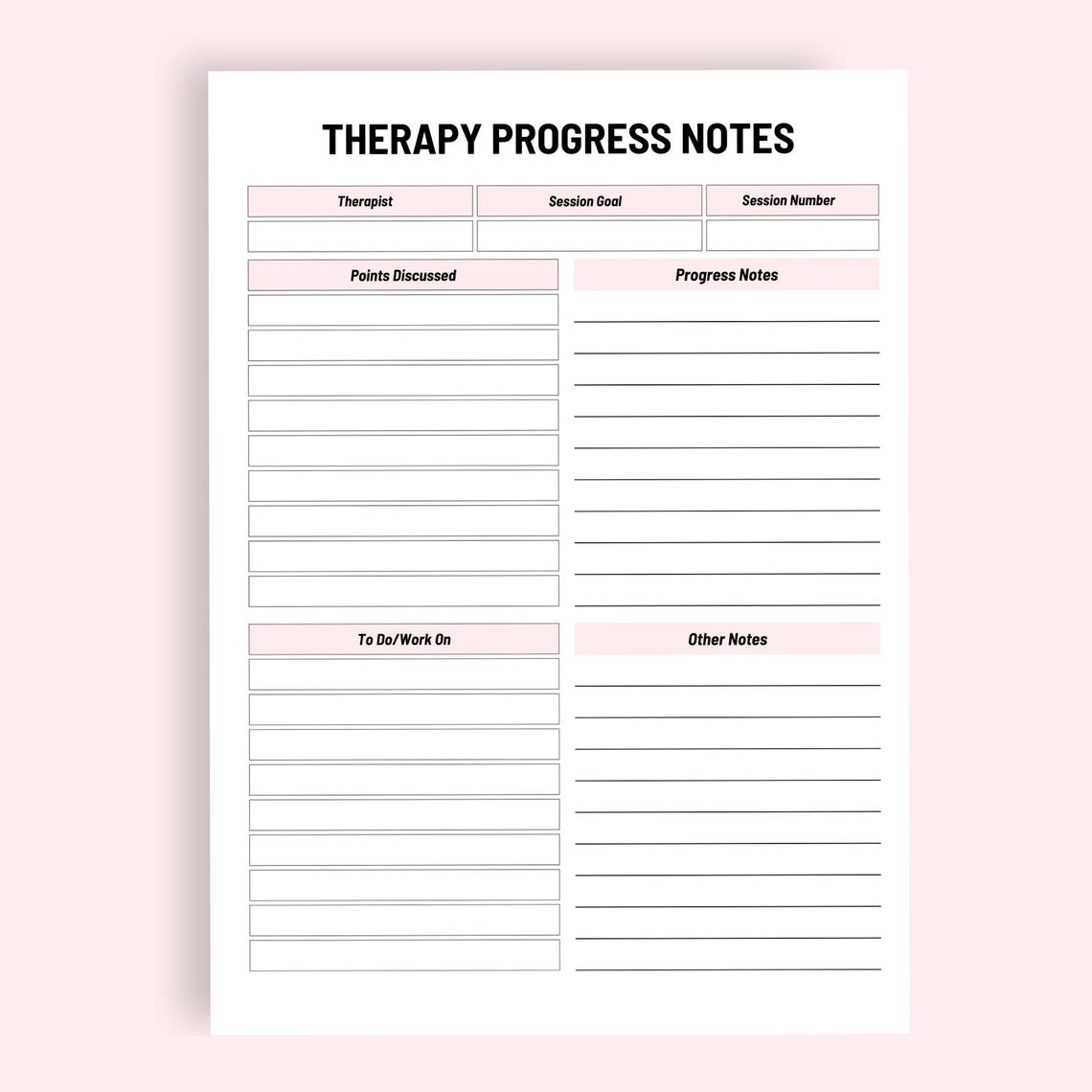 THERAPY PROGRESS NOTES, Digital Therapy Note for Therapists, Fillable ...