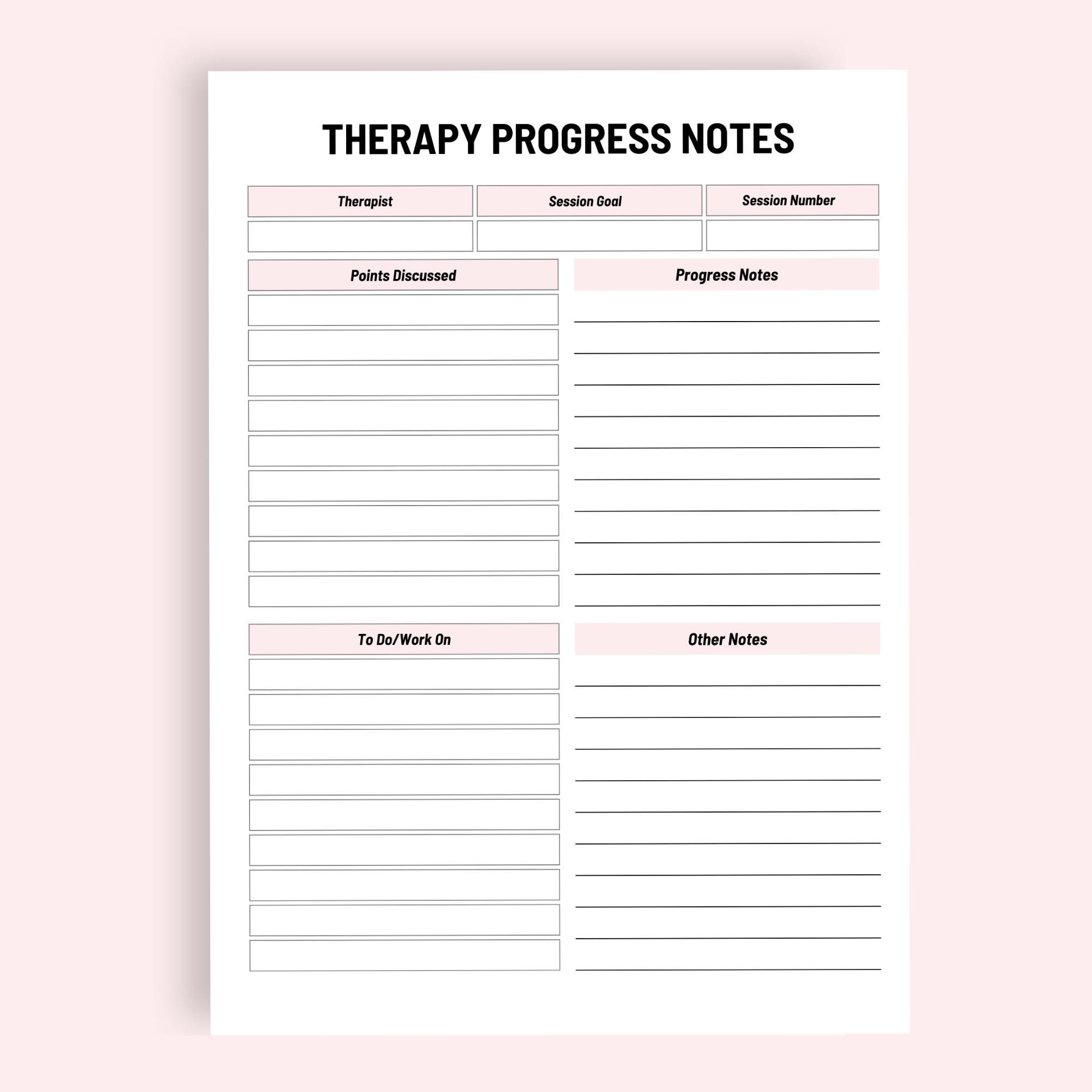 THERAPY PROGRESS NOTES, Digital Therapy Note for Therapists, Fillable ...