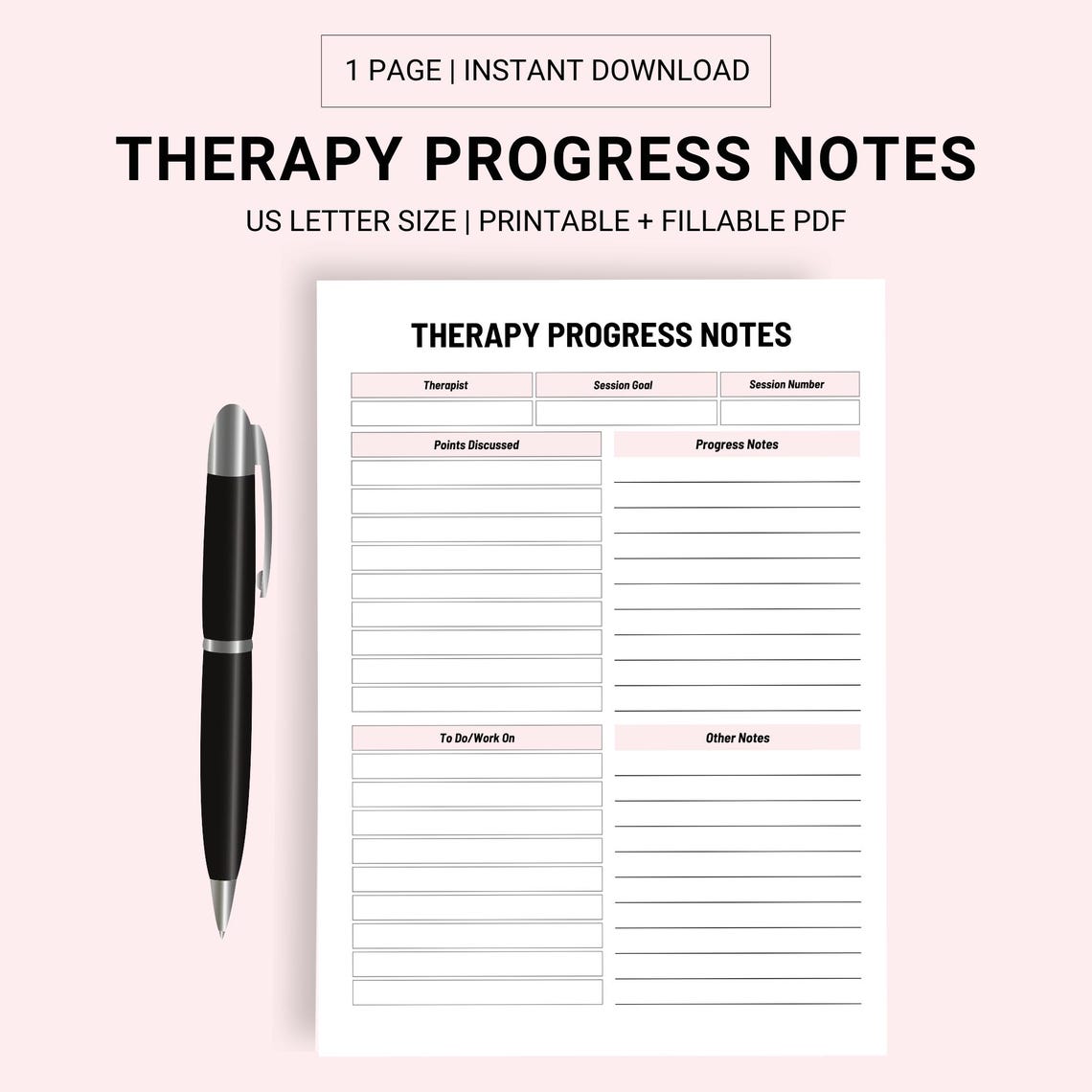 THERAPY PROGRESS NOTES, Digital Therapy Note for Therapists, Fillable ...