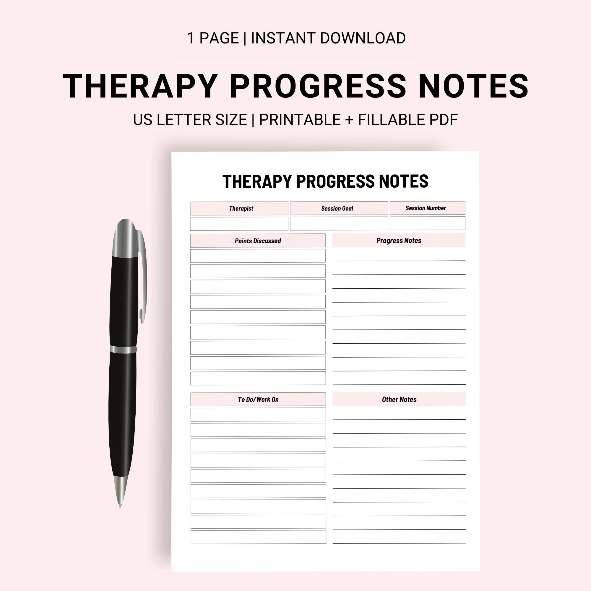 THERAPY PROGRESS NOTES, Digital Therapy Note for Therapists, Fillable ...