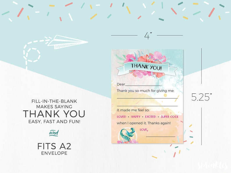Printable Ad-lib Thank You Cards for Kids Mermaid Beach Underwater Fill ...