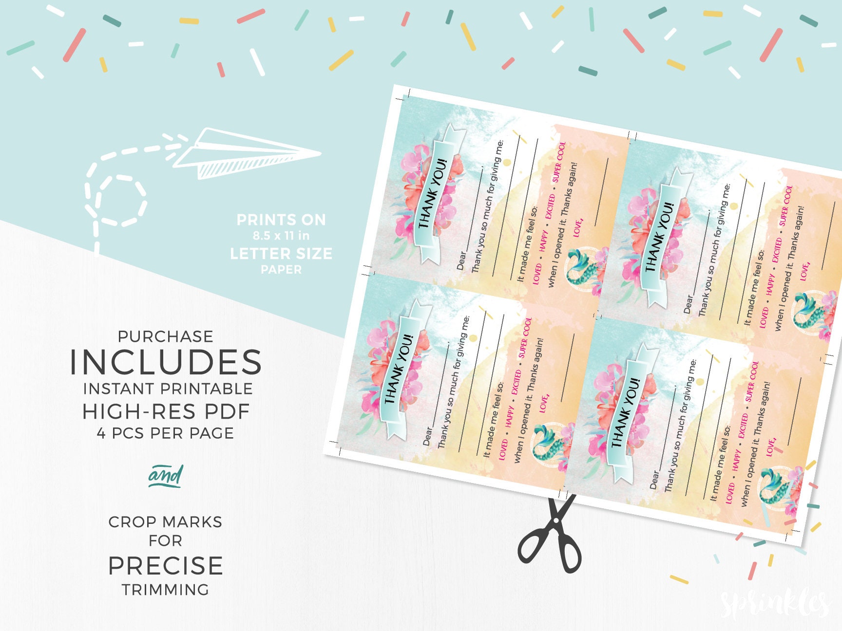 Printable Ad-lib Thank You Cards for Kids Mermaid Beach Underwater Fill ...