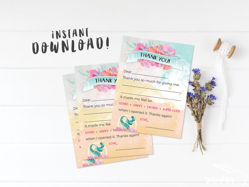Printable Ad-lib Thank You Cards for Kids Mermaid Beach Underwater Fill ...