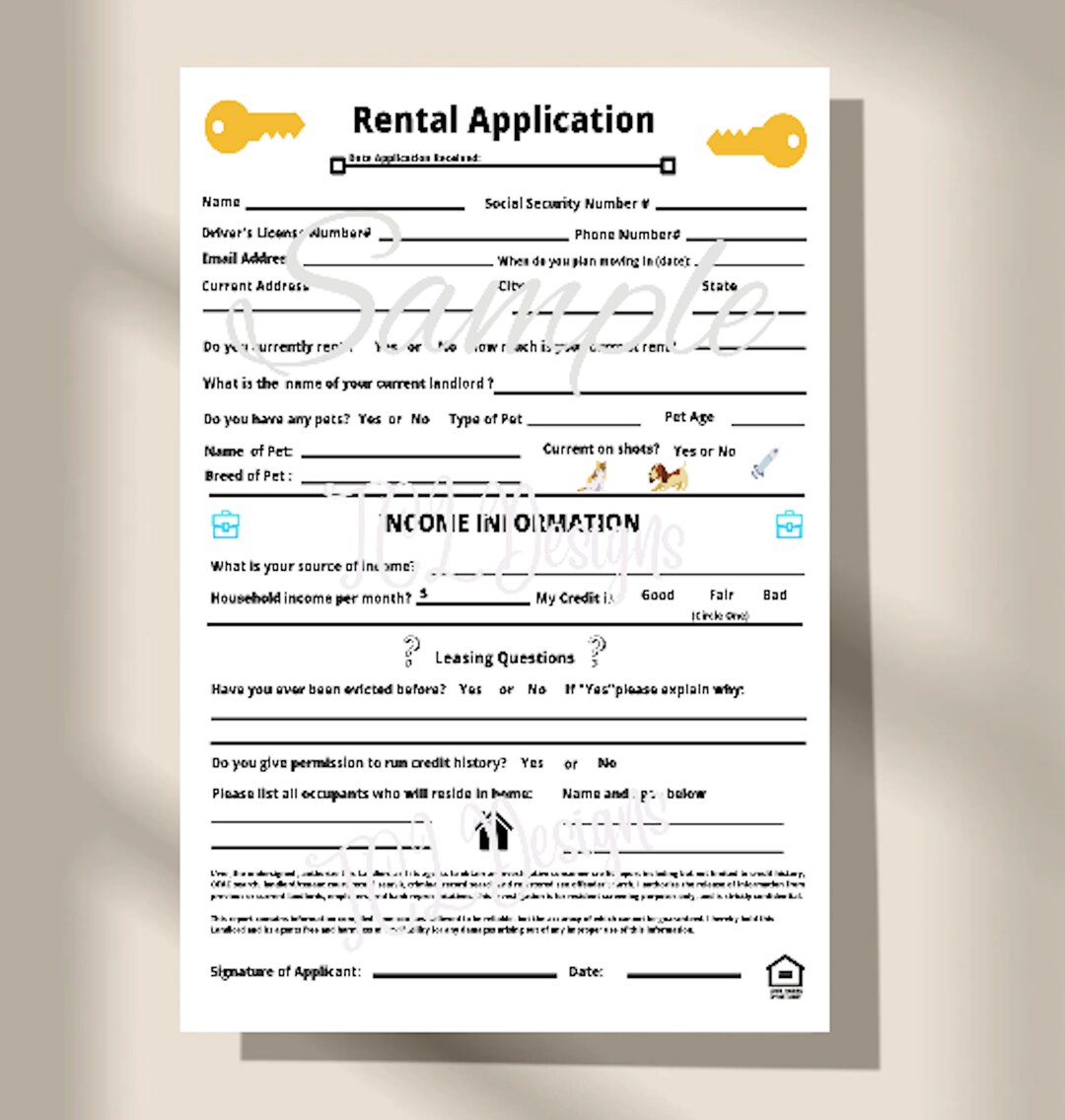 Rental Application, Landlord Rental Application PDF, One Page Landlord ...