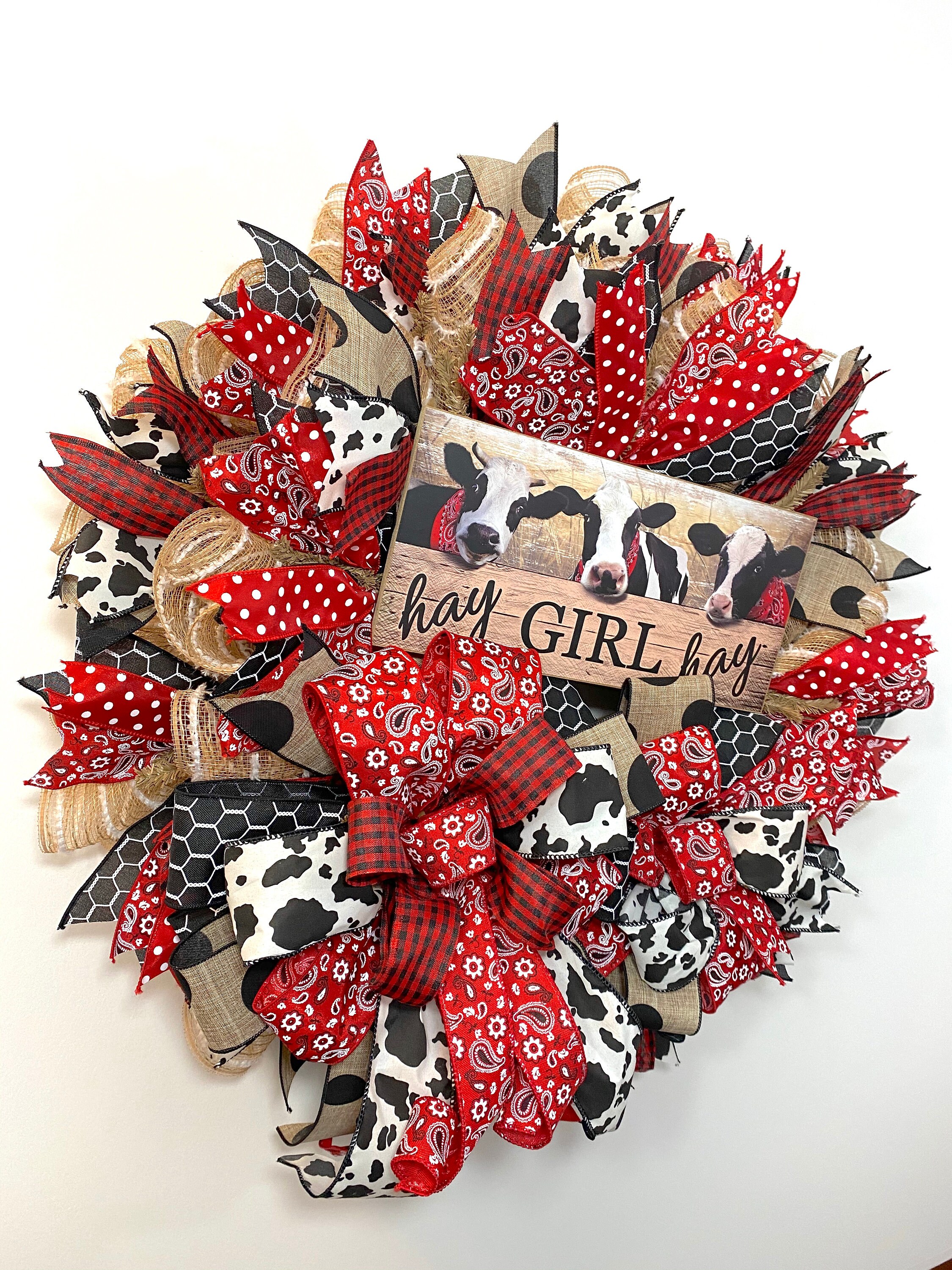 Cow Wreath for Front Door Farmhouse Wreath Country Wreath | Etsy