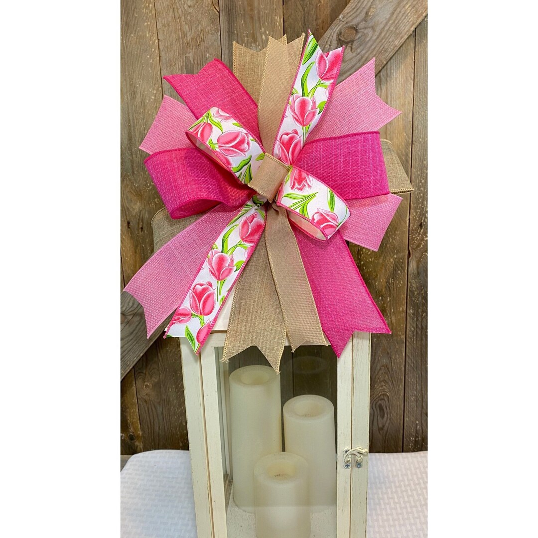 Spring Tulip Bow for Lantern, Spring Ribbon Bow for Wreath, Tulip ...