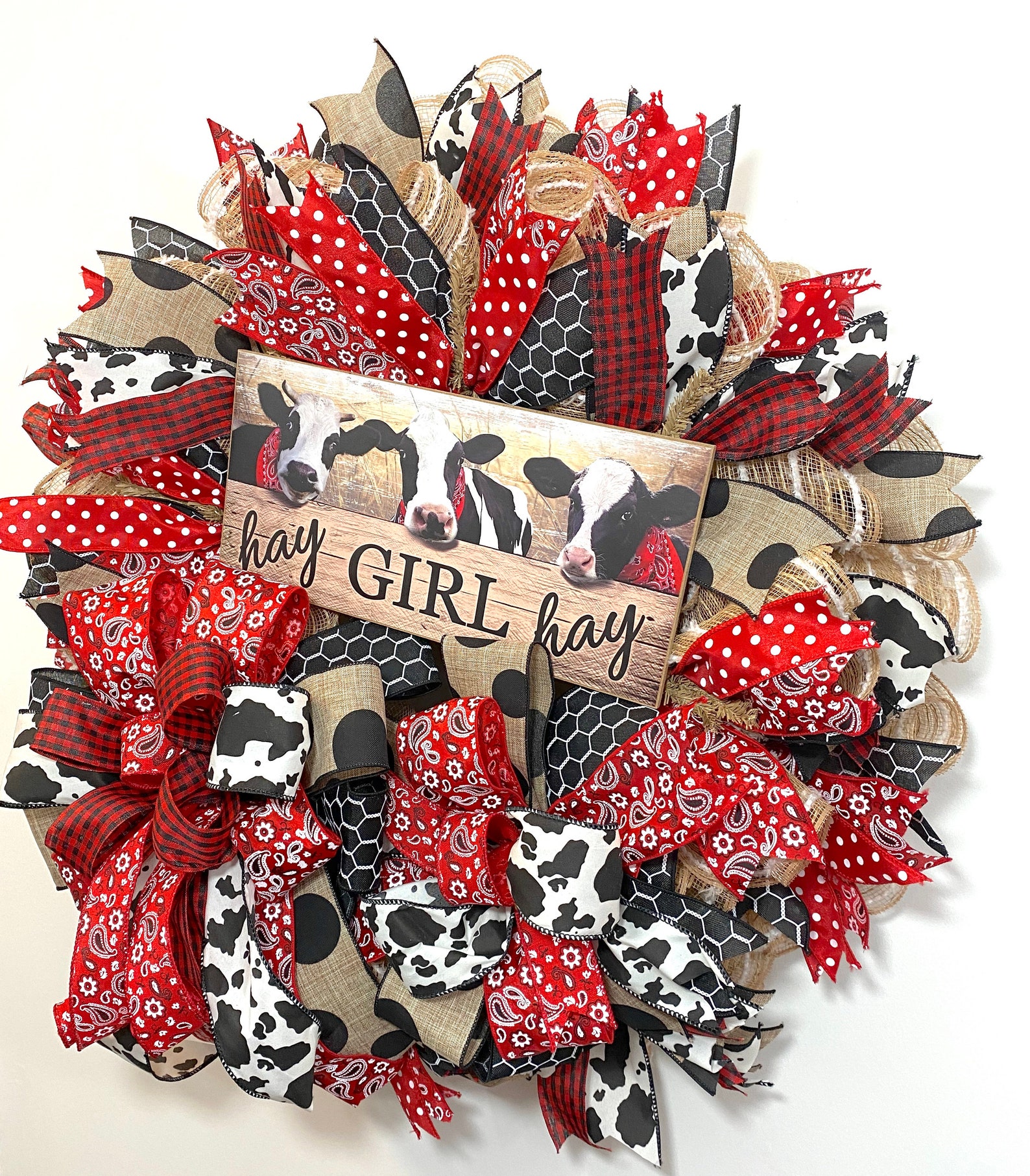 Cow Wreath for Front Door Farmhouse Wreath Country Wreath | Etsy