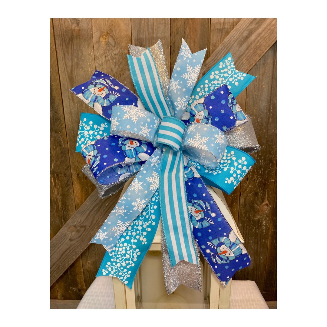 Blue Winter Snowman Bow for Lantern, Christmas Snowman Wreath Bow ...