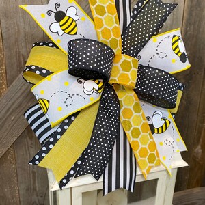 Spring Bee Bow for Lantern, Yellow Summer Ribbon Bow for Wreath, Bee ...