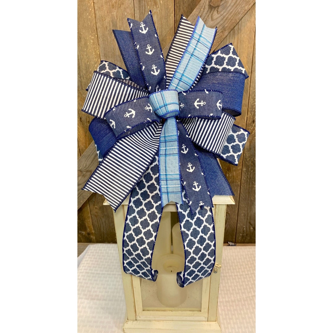 Beach Bow for Lantern, Nautical Ribbon Bow for Wreath, Year Around ...
