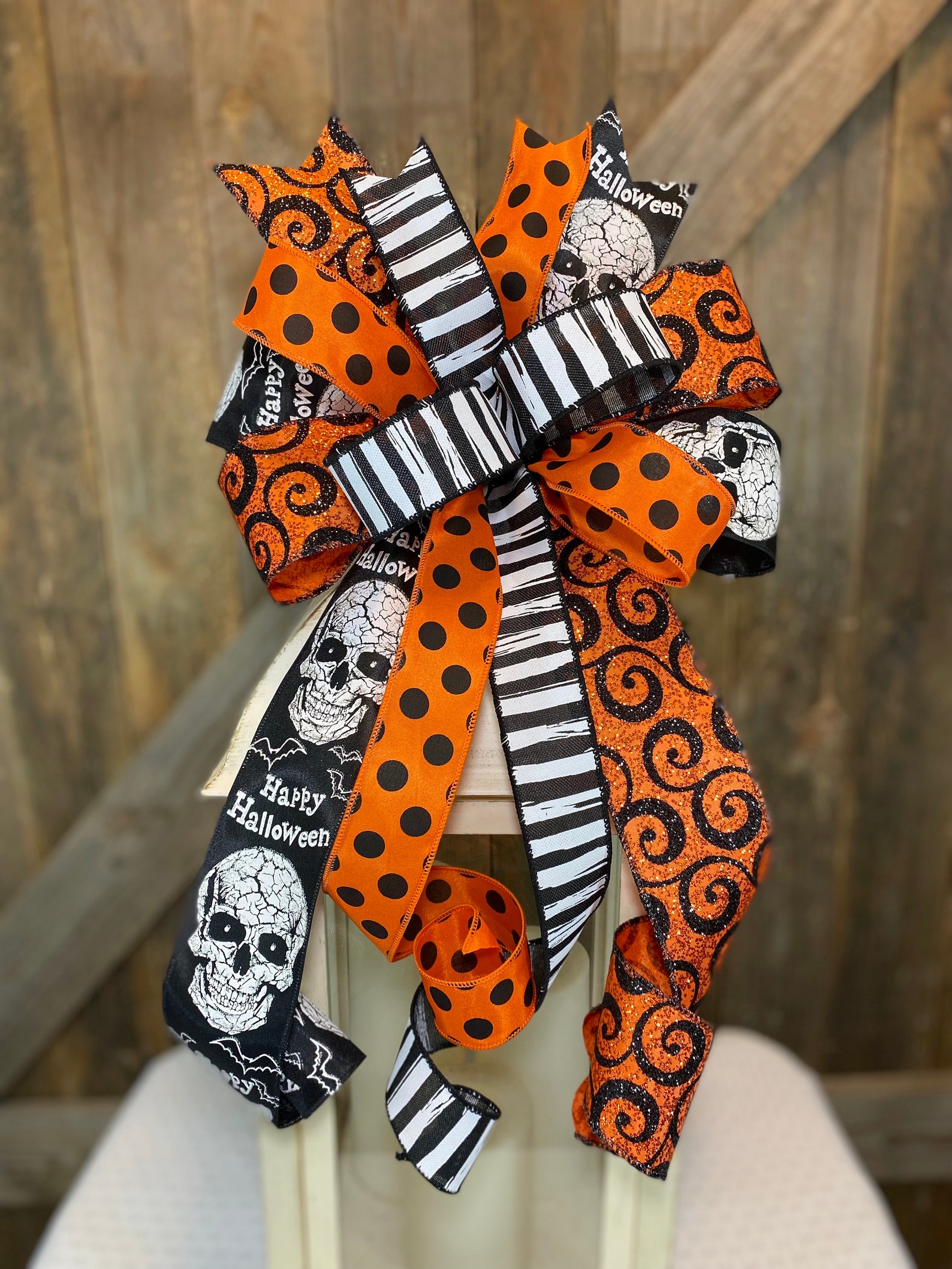 Skull Halloween Bow for Lantern, Spooky Skull Wreath Bow, Halloween ...