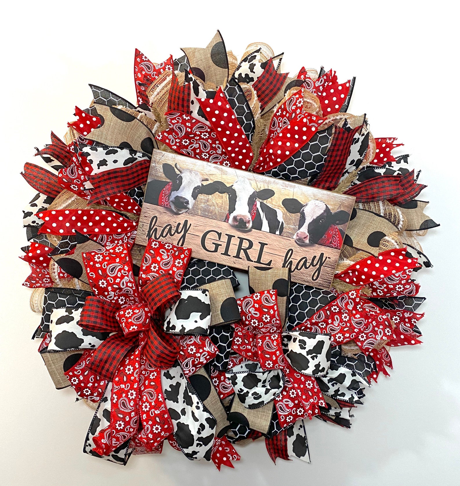 Cow Wreath for Front Door Farmhouse Wreath Country Wreath | Etsy