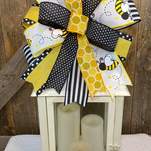 Spring Bee Bow for Lantern, Yellow Summer Ribbon Bow for Wreath, Bee ...