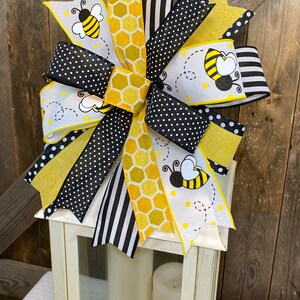 Spring Bee Bow for Lantern, Yellow Summer Ribbon Bow for Wreath, Bee ...