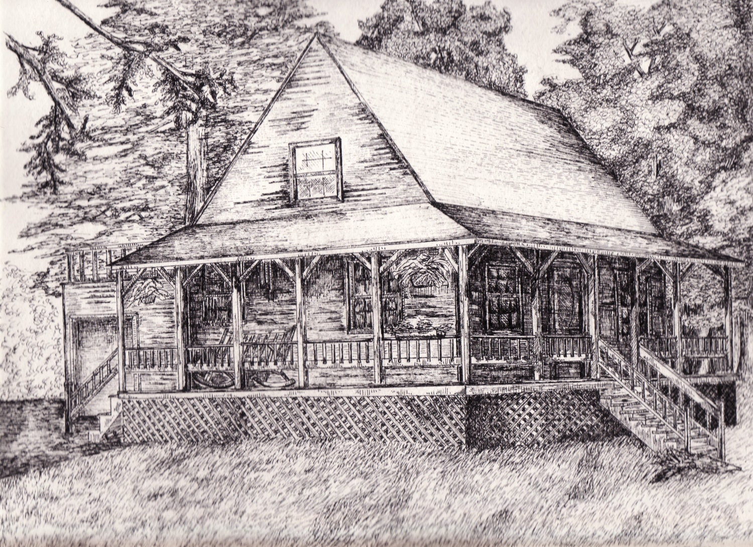 Custom House Pen and Ink Architectural Drawing Original Hand Drawn Home ...