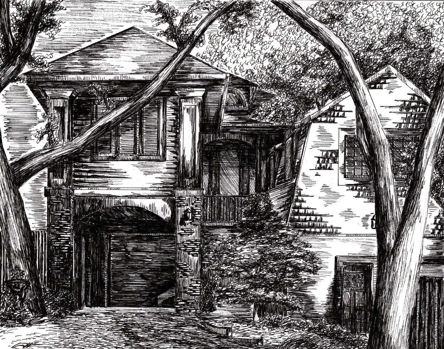 Custom House Pen and Ink Architectural Drawing Original Hand Drawn Home ...