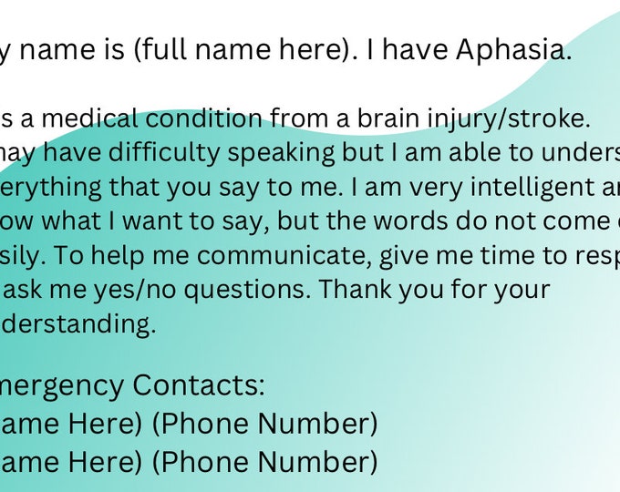 Aphasia ID Card - Etsy
