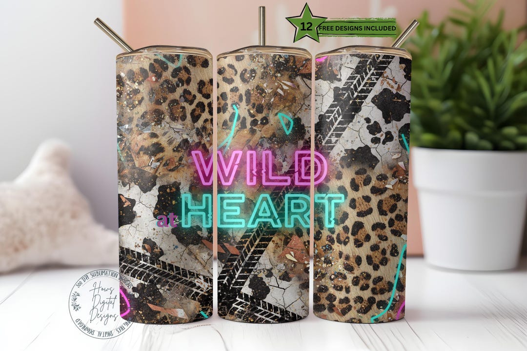Wild at Heart Leopard Tumbler Wrap: Neon Glam Animal Print PNG (digital ...