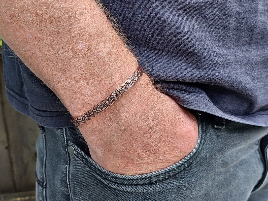 Mens Copper Bracelet, Textured Oxidized Copper, Natural Healing ...