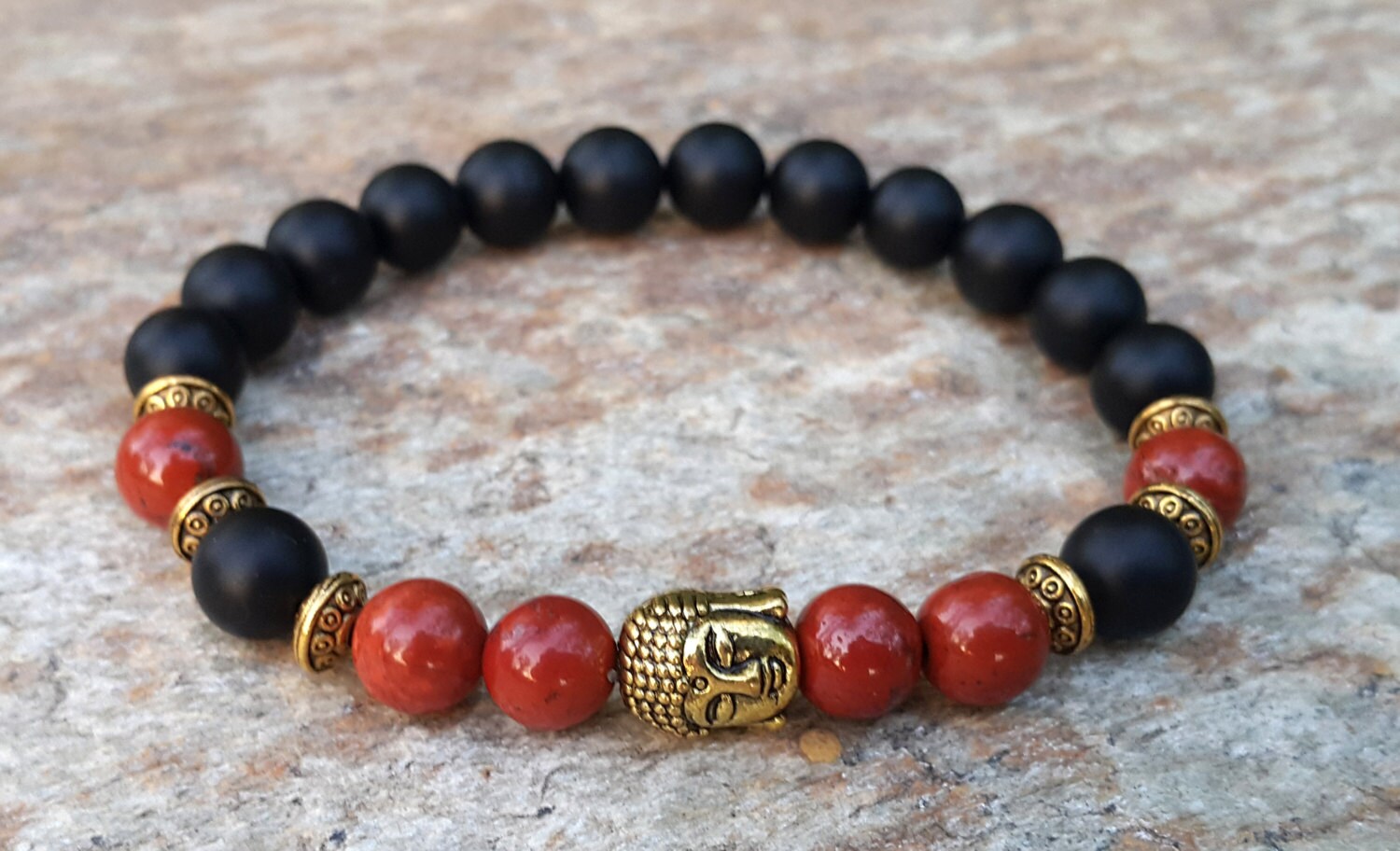 Red Jasper Black Onyx Buddha Bracelet Buddhist Jewelry - Etsy UK