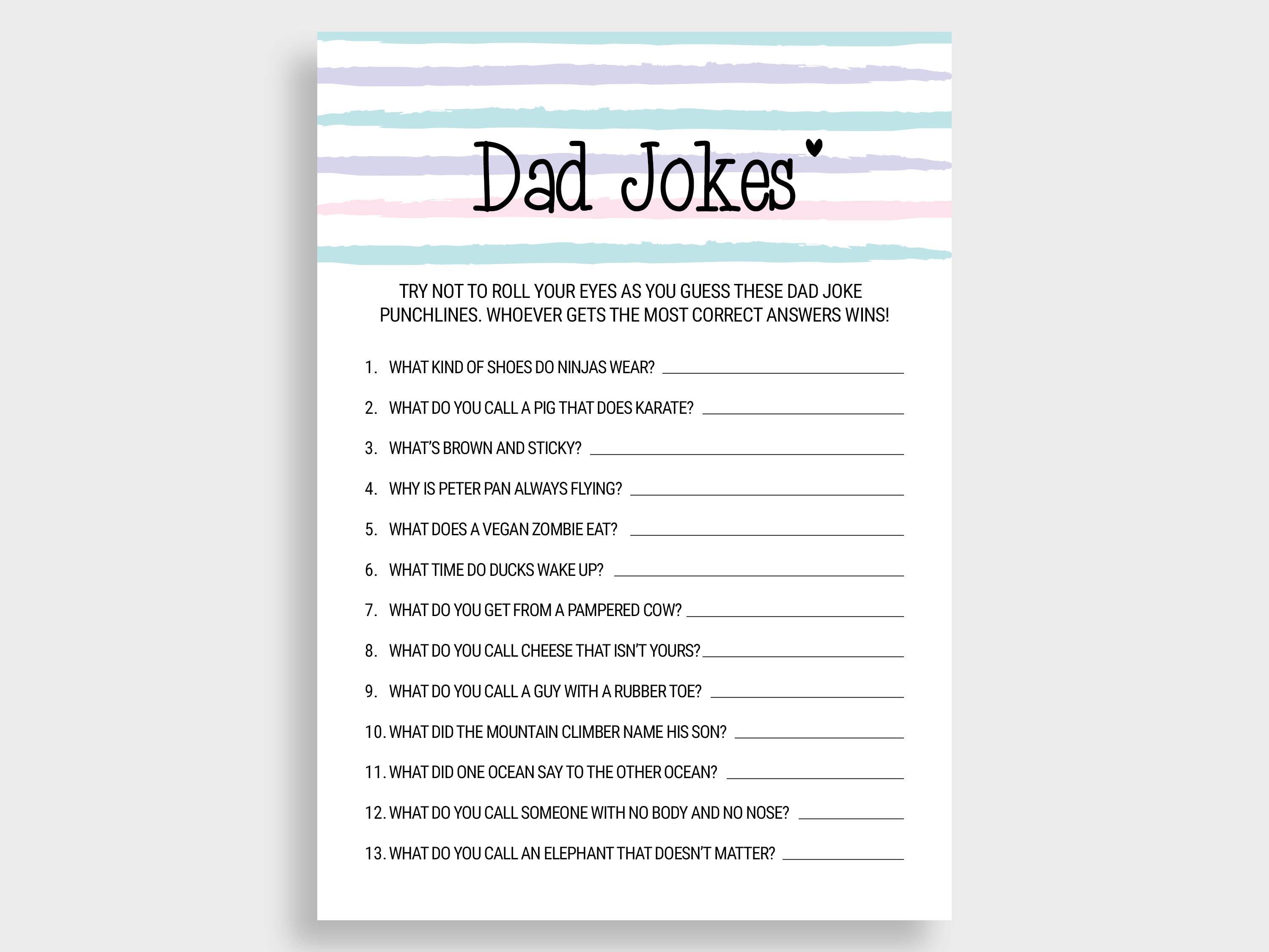 Dad Jokes Baby Shower Trivia Game (digital Download) - Etsy