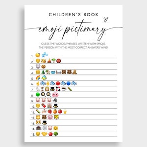 Children's Book Emoji Pictionary Game, Baby Shower Emoji Game, Emoji ...