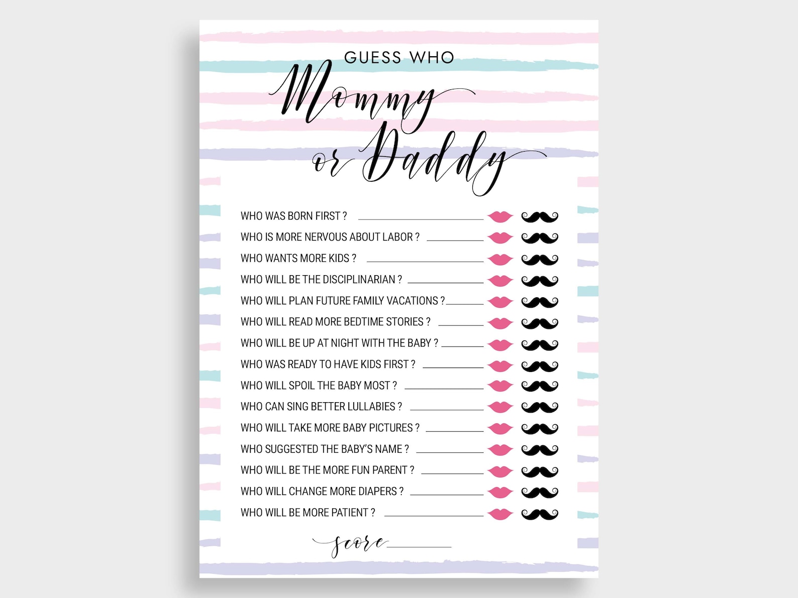 Mommy or Daddy Guess Who Baby Game Printable Baby Shower Games Mom or ...