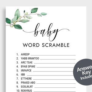 Baby Word Scramble Game Word Scramble Baby Shower Game Baby Scramble ...
