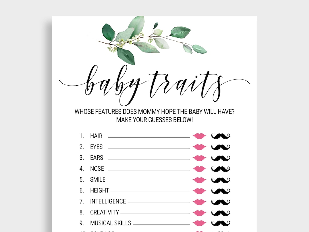 Baby Traits Game Baby Shower Game Printable Baby Shower Instant ...