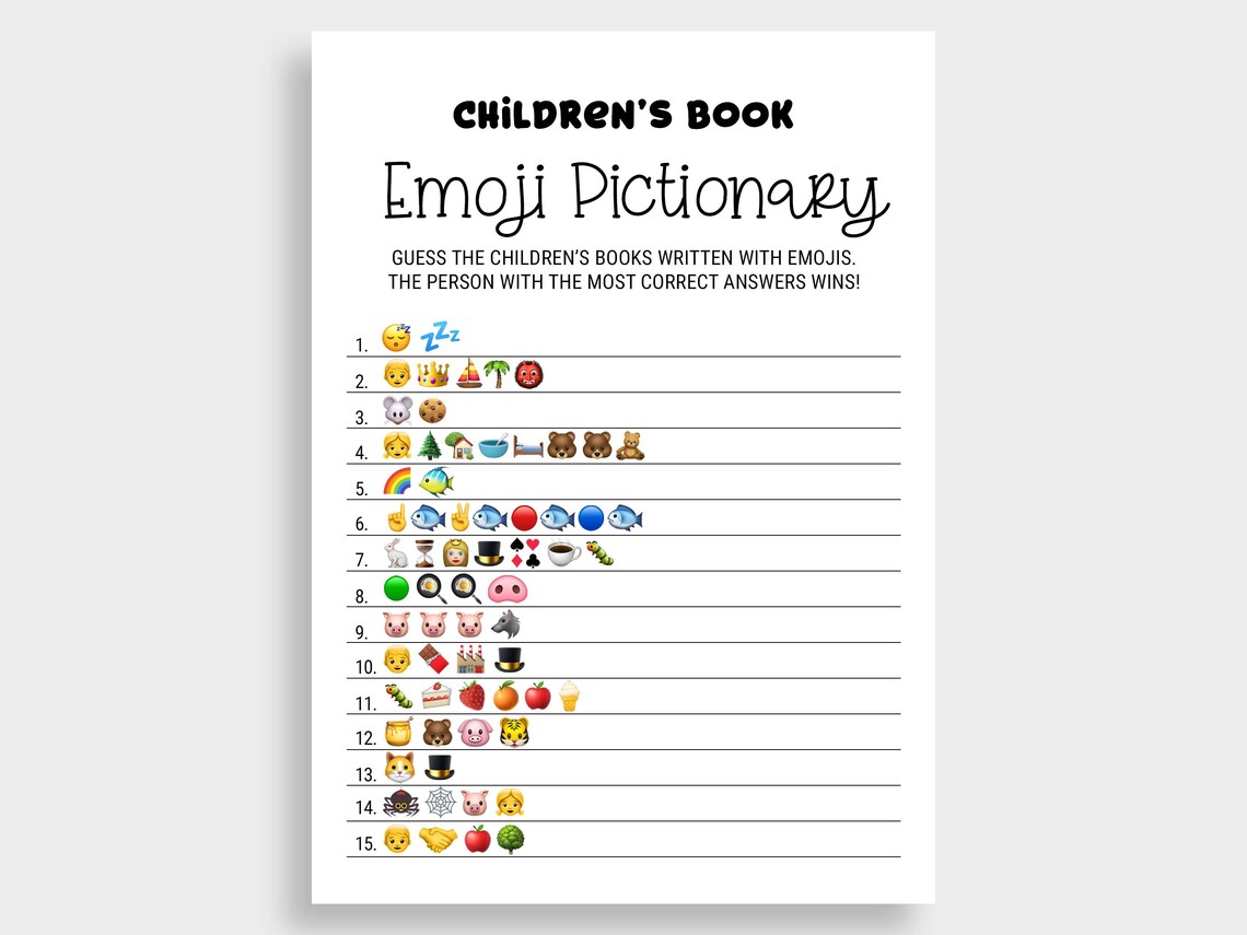 Children's Book Emoji Pictionary, Emoji Game, Baby Shower Game ...