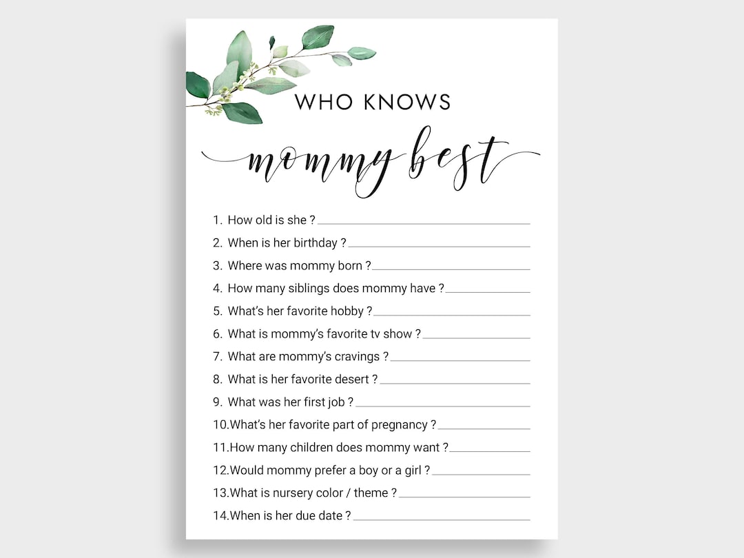 Who Knows Mommy Best Game How Well Do You Know Mommy to Be Greenery ...