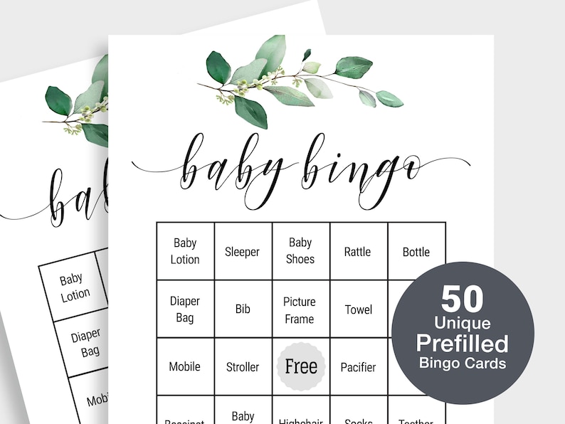 50 Prefilled Baby Shower Bingo Cards Baby Bingo Game Bonus Blank Card ...